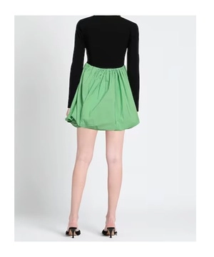 GANNI Bubble Skirt Mini Dress With Square Neckline And Long Sleeves