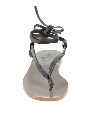 Brunello Cucinelli Leather Thong Sandals With Draped Appliqués
