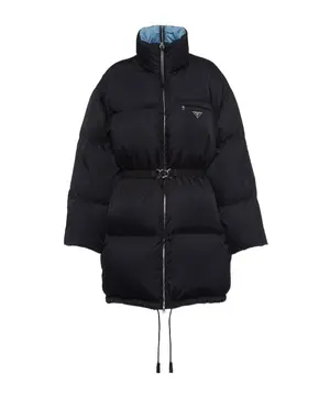 Prada Triangle Logo Belted Puffer Jacket - Black