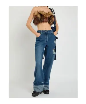 Simone Rocha Distressed Embellished Straight-leg Jeans