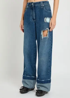 Simone Rocha Distressed Embellished Straight-leg Jeans
