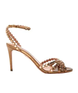 AQUAZZURA Tequila 85 Embellished Metallic Leather Sandals - Brown