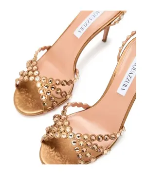 AQUAZZURA Tequila 85 Embellished Metallic Leather Sandals