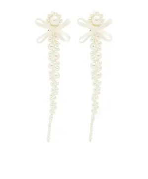 Simone Rocha Petite Bow Faux Pearl-embellished Drop Earrings - White