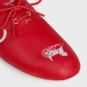 Celine Ballet Lace-up Shoe In Lambskin - Red/white