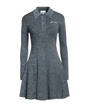 GANNI Ribbed Knit Polo Collar Dress - Gray