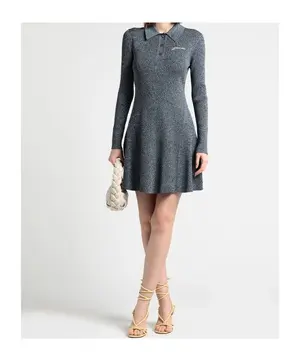 GANNI Ribbed Knit Polo Collar Dress