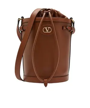 Valentino Garavani Logo-plaque Leather Drawstring Bucket Bag - Brown