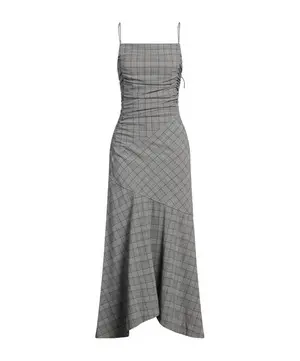 GANNI Asymmetrical Plaid Maxi Dress - Gray