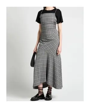 GANNI Asymmetrical Plaid Maxi Dress