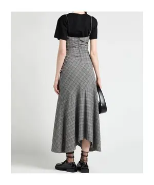 GANNI Asymmetrical Plaid Maxi Dress