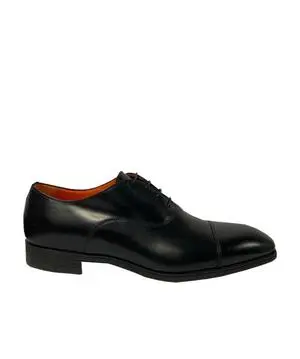 Santoni Almond Toe Lace-up Leather Dress Shoes
