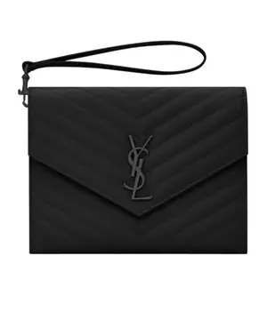 Saint Laurent Cassandre Matelassé Flap Pouch In Grain De Poudre Embossed Leather - Black