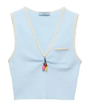Prada Cotton Bouclé Crop Top With Embellishments