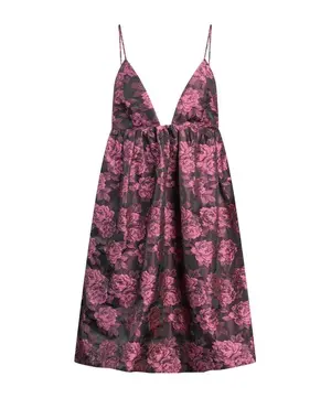 GANNI Sleeveless Deep V-neck Floral Pattern Dress - Black