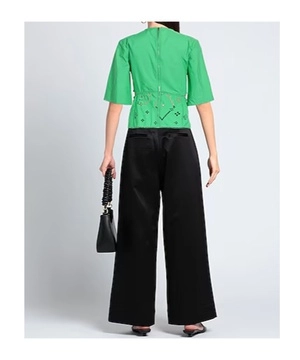 GANNI Woven Lace Crewneck Short Sleeve Top