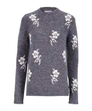 JIL SANDER Floral Pattern Crew Neck Sweater - Gray