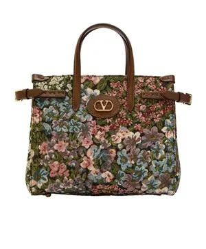 Valentino Garavani Antibes Small Floral-jacquard Tote Bag - Brown