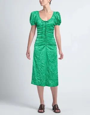 GANNI Short Sleeved Gathered Midi Dress