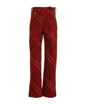 Burberry Plaid High-waist Straight-leg Trousers - Red