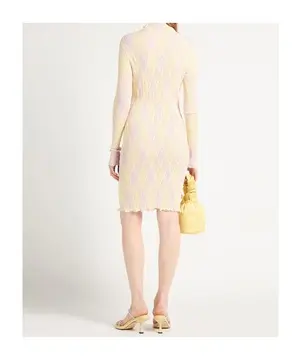 Burberry Knitted Geometric Print Turtleneck Midi Dress