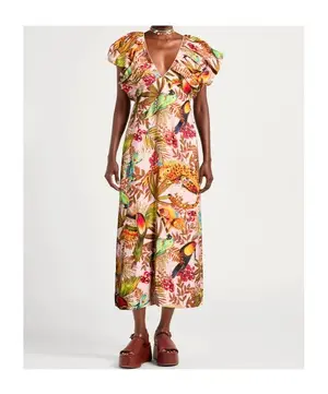 Farm Rio V-neck Short Sleeve Maxi Dress