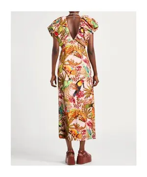 Farm Rio V-neck Short Sleeve Maxi Dress