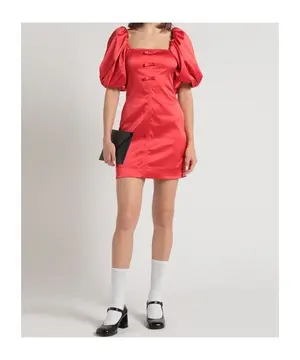 GANNI Puff Sleeve Dress With Square Neck And Zipper Closure