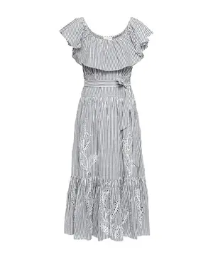 Tory Burch Striped Lace Woven Short-sleeve Dress - Gray