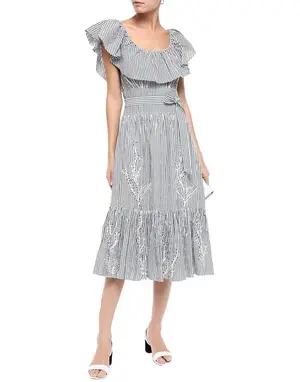 Tory Burch Striped Lace Woven Short-sleeve Dress