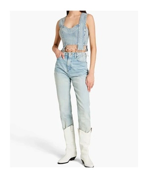 GANNI Embellished Denim Cropped Top
