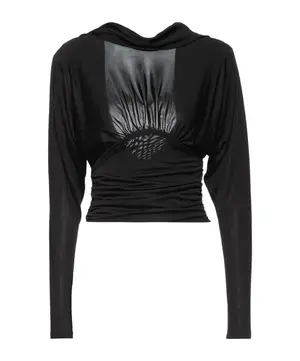 Saint Laurent Solid Color Long Sleeve Cropped Top - Black