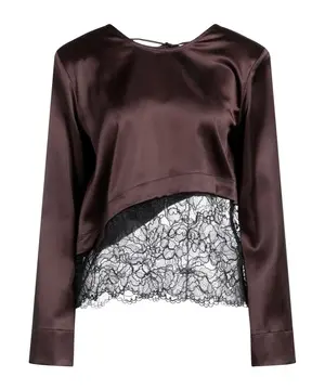 GANNI Satin Lace Two-tone Long Sleeve Top - Black