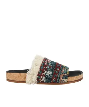 Chloé Jacquard Slide Sandals With Fringe Detail - Nude