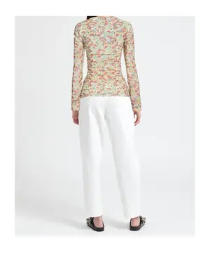 GANNI Floral Print Gathered Tulle Top