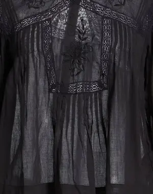 Farm Rio Long-sleeved Top With Floral Pattern And Lace Details