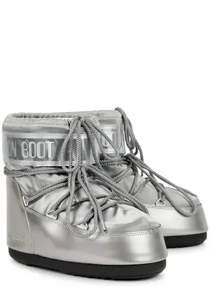 Moon Boot Padded Metallic Satin Snow Boots - Gray