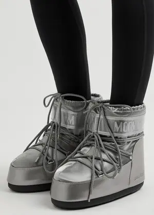 Moon Boot Padded Metallic Satin Snow Boots - Gray