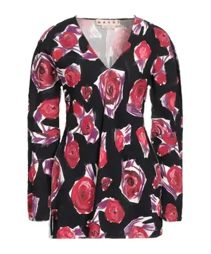Marni V-neck Long Sleeve Floral Top - Black