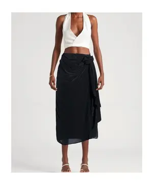 Farm Rio Asymmetrical Pleated Midi Skirt