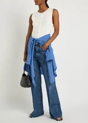 FRAME The Lax Distressed Flared-leg Denim Jeans