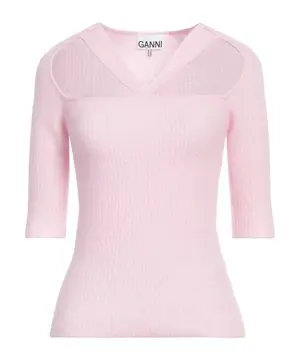 GANNI V-neck Short Sleeve Knit Top