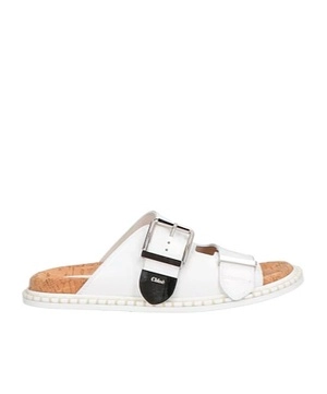 Chloé Glossy Leather Buckled Flat Sandals - White