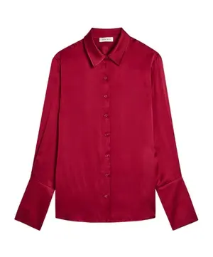 ANINE BING Amanda Silk-blend Shirt - Red