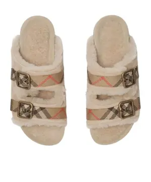 Burberry Check Shearling Urchin Sandals