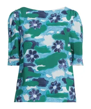 Marni Printed Short-sleeve Crepe Top - Blue