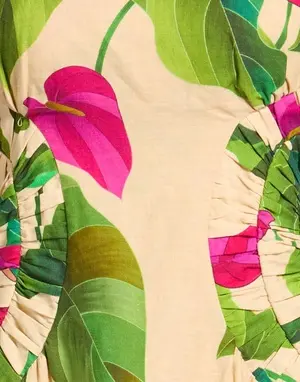 Farm Rio Short Sleeve Square Neck Floral Print Mini Dress