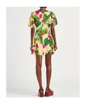 Farm Rio Short Sleeve Square Neck Floral Print Mini Dress