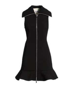 GANNI Sleeveless Crepe Dress With Zip Closure And Ruffled Hem - Black