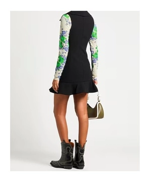 GANNI Sleeveless Crepe Dress With Zip Closure And Ruffled Hem